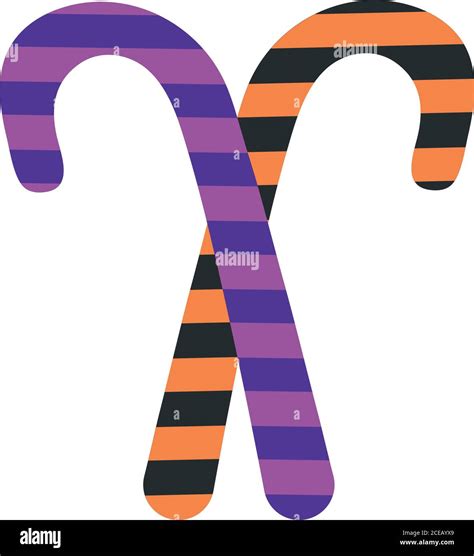 Happy Halloween Sweet Stripes Candy Sticks Trick Or Treat Celebration Flat Icon Style Vector