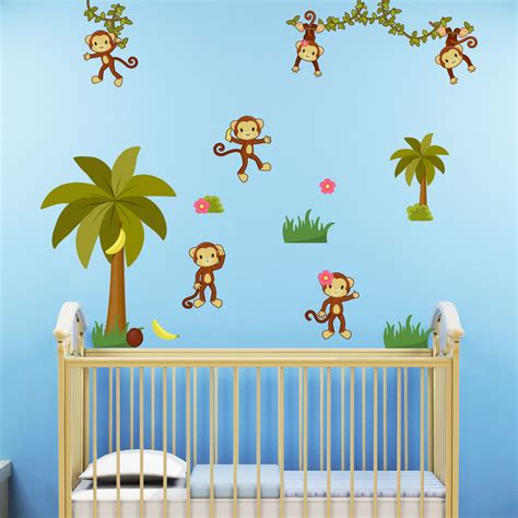 Sticker 6 Singes Dans La Jungle Et Palmiers Stickers STICKERS ANIMAUX