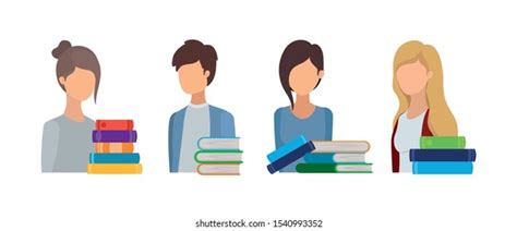 Group Students Reading Books Vector Illustration Stock Vector Royalty