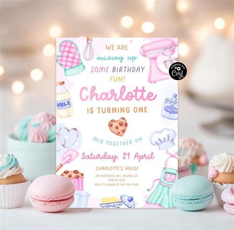 Editable Baking Birthday Invitation Template Sweet Birthday Party