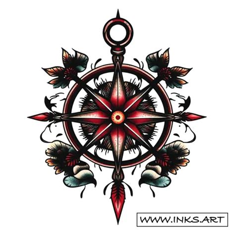 Tattoo Design Bold Compass Rose With Swirling Waves Style Traditional