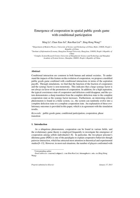 Pdf Emergence Of Cooperation In Spatial Public Goods Game With Conditional Participation