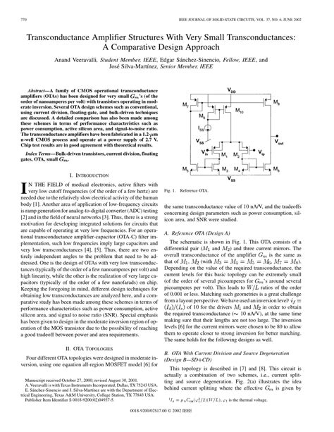PDF Transconductance Amplifier Structures With Very Small Transconductances A Comparative