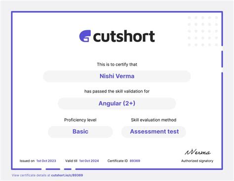 Received Skill Validation Certificate For Angularjs Nishi Verma