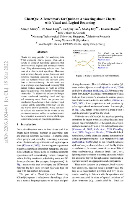 Pdf Chartqa A Benchmark For Question Answering About Charts With Visual And Logical Reasoning