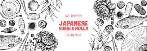 Ilustrasi Sushi Dan Gulungan Vektor Sketsa Yang Digambar Dengan Tangan
