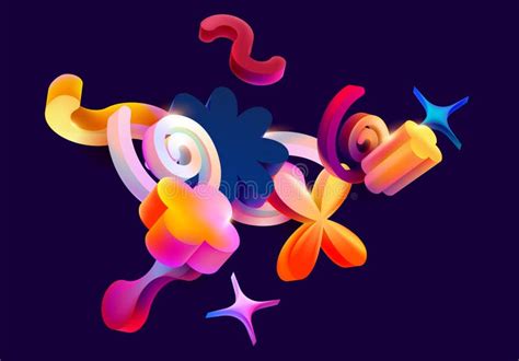 Abstract Colorful 3d Shapes On Dark Background Stock Vector
