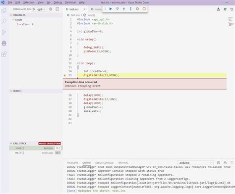 “exception Has Occurred” When Debugging Arduino Uno Using Avr Debug