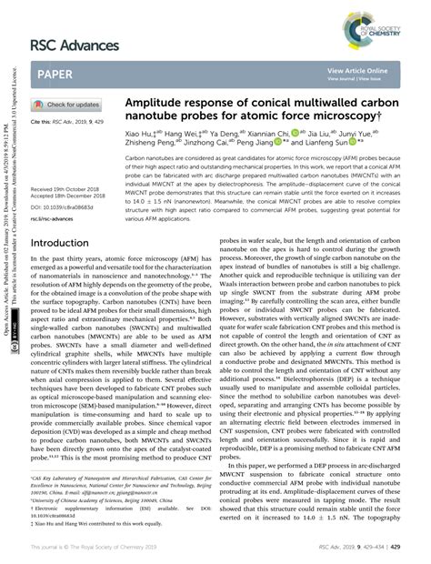 Pdf Amplitude Response Of Conical Multiwalled Carbon Nanotube Probes For Atomic Force Microscopy