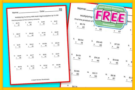 Multiplying Currency With Multi Digit Multipliers Up To 100 Math