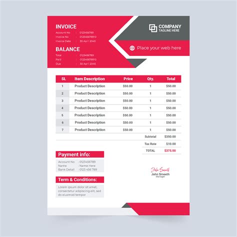 Payment Agreement And Invoice Bill Template Vector With Red And Green Colors Business Product