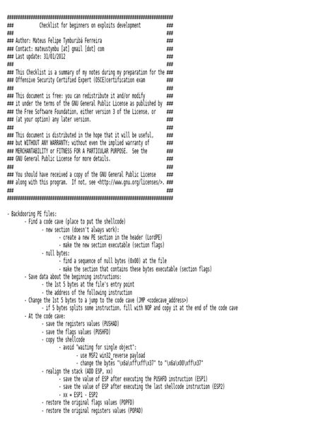 Exploitsdevelopmentchecklist Pdf