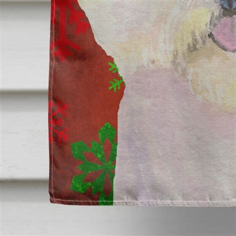 Bichon Frise Red And Green Snowflakes Holiday Christmas House Flag