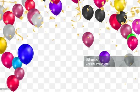 풍선과 색종이 조각이 있는 축하 배경 벡터 그림입니다 3차원 형태에 대한 스톡 벡터 아트 및 기타 이미지 3차원 형태