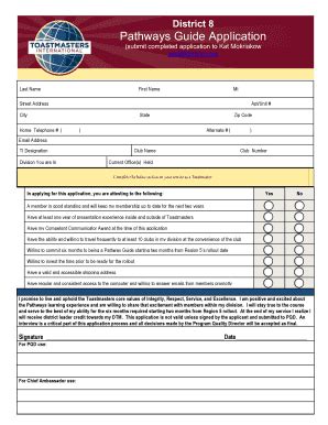 Fillable Online Pathways Guide Application District 8 Toastmasters