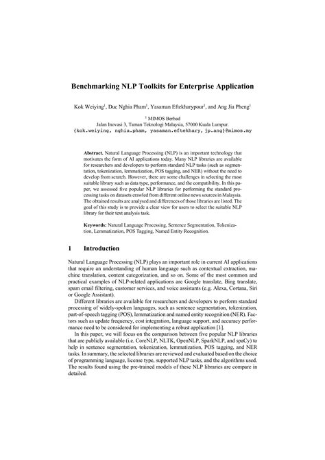 Benchmarking Nlp Toolkits For Enterprise Application Pdf