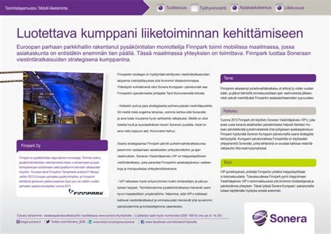 Luotettava kumppani liiketoiminnan kehittämiseen - Finnpark-asiakascase - Sonera | PPT