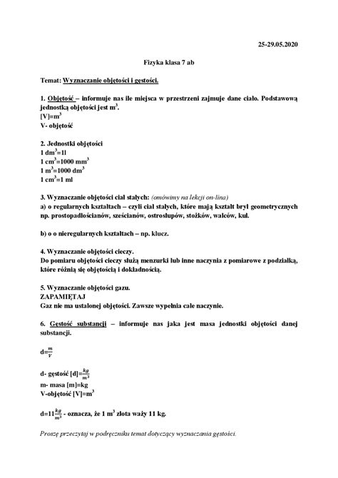 Wyznaczanie Objętości I Gęstości 1 Objętość Schematy Fizyka Docsity