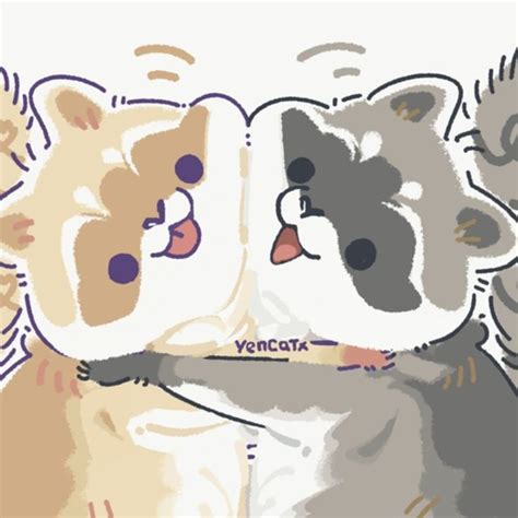 An Image Of Two Cats Hugging Each Other With Their Faces Drawn In