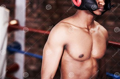 Man Fighter And Shirtless In Boxing Ring For Healthy Fitness Gym