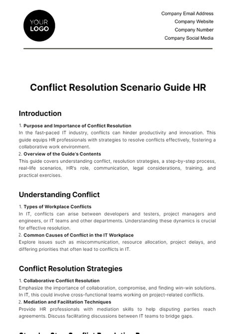 Free Conflict Resolution Scenario Guide Hr Template To Edit Online