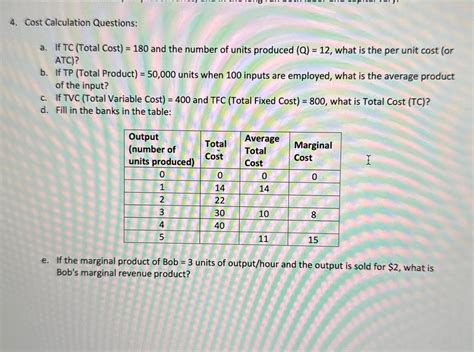 Solved Cost Calculation Questions A If TC Total Chegg Com