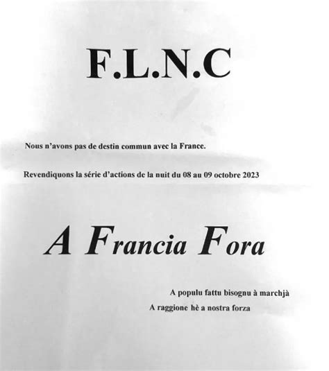 Revendication Du Flnc ‘uc Et 22 De La Nuit Bleue Du 8 Au 9 Octobre
