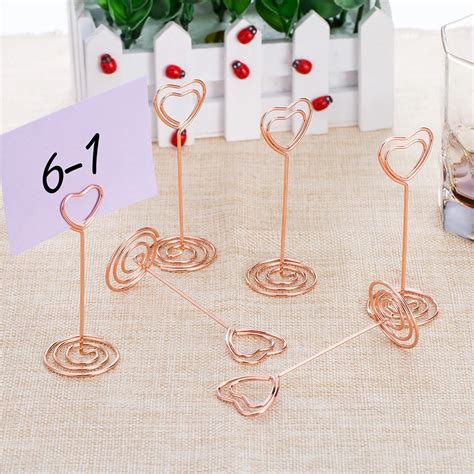 12pcs Rose Gold Heart Shape Photo Holder Stands Table Number Holders
