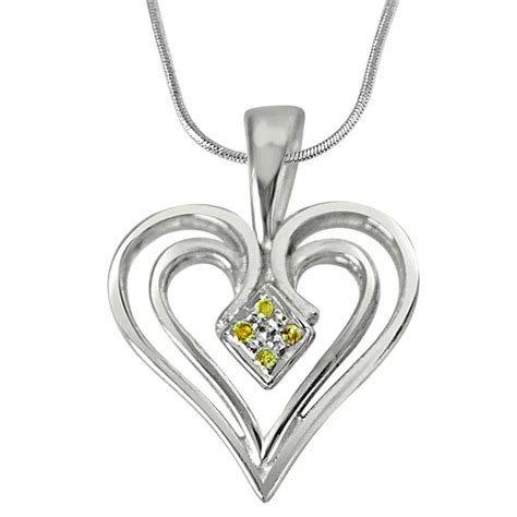Dual Heart Real Diamond And Sterling Silver Pendants With 18 Chain