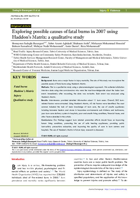 Pdf Exploring Possible Causes Of Fatal Burns In 2007 Using Haddons