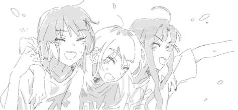 Safebooru 3girls Arm Around Neck Awa Subaru Blush Closed Eyes Girls