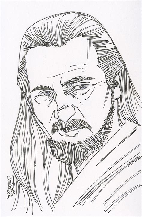 Qui Gon Jinn Star Wars Signed Original Drawing By Tom Hodges 11