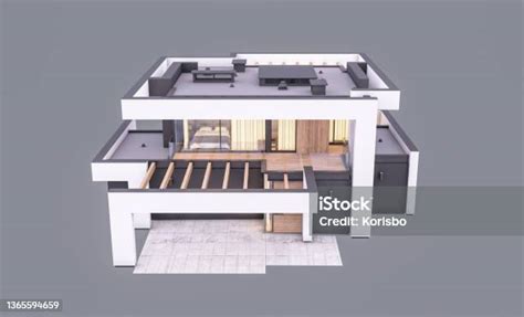 회색에 고립 된 저녁에 고급스러운 스타일로 현대적인 집의 3d 렌더링 0명에 대한 스톡 사진 및 기타 이미지 0명 가정