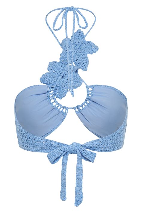 Skye Floral Crochet Tie Up Bikini Bottom Cornflower Blue Meshki Uk