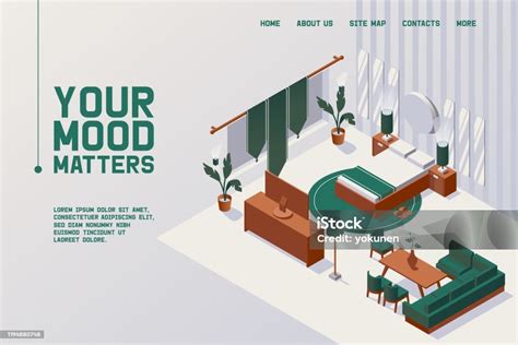 벡터 개념 배너 또는 방문 페이지 템플릿 이중 트윈 스위트 호텔 방에 대 한 좋은 커플에 대 한 아이소메트릭 스타일에 그려진 나무 침실과 대형 침대 Tv 및 소파 인테리어가