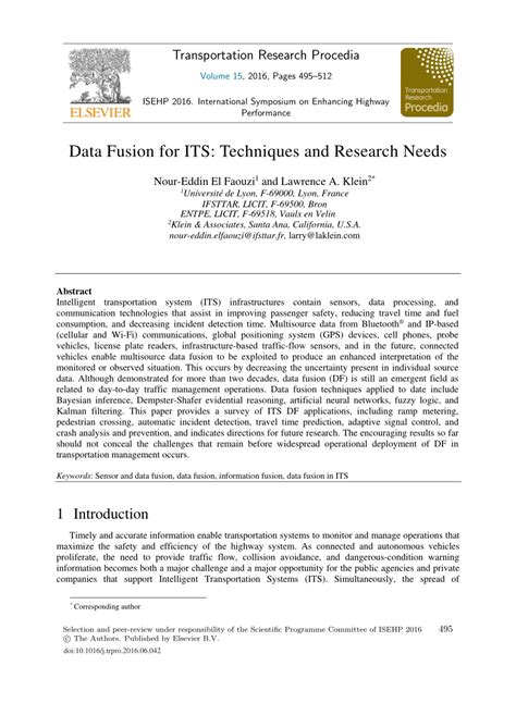 PDF Data Fusion For ITS Techniques And Research Needs