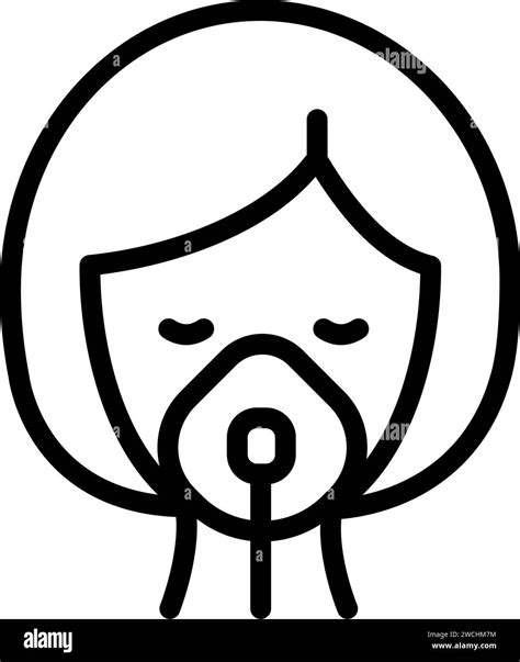Woman In Oxygen Mask Line Icon Aerosol Breathing Lung Machine