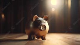 Wooden With 3d Rendered Coin And Piggy Bank Symbolizing Saving And
