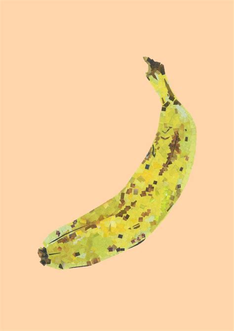 Banana Pixel Pop Art Collage Print With Peach Background Available