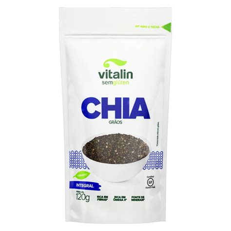 Chia em Grãos Integral Vitalin Pouch 120g Frete grátis