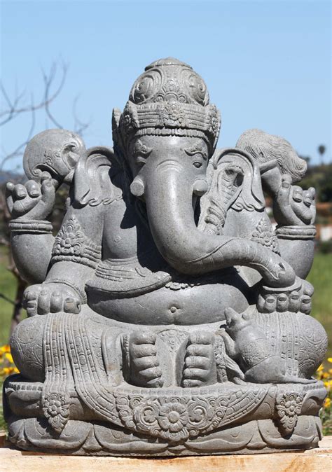Sold Stone Ganesha Statue With Rat Mooshika 38 113ls576 Hindu Gods