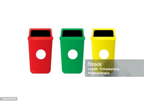 쓰레기 분리 녹색 쓰레기 빨간 노란색을 낭비 할 수 있습니다 0명에 대한 스톡 벡터 아트 및 기타 이미지 0명 감소 개념 Istock