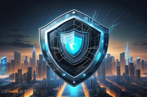 Premium Photo Modern Digital Data Shield Antivirus On City Background