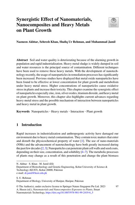 PDF Synergistic Effect Of Nanomaterials Nanocomposites And Heavy Metals On Plant Growth