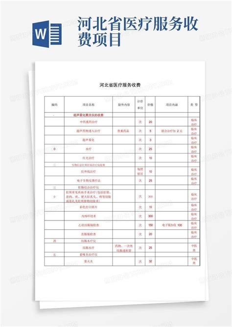 河北省医疗服务收费项目word模板下载编号qwnnyzxn熊猫办公