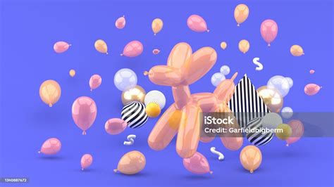 개 풍선은 보라색 배경에 화려한 풍선 중 하나입니다3d 렌더링 N 열기구에 대한 스톡 사진 및 기타 이미지 열기구