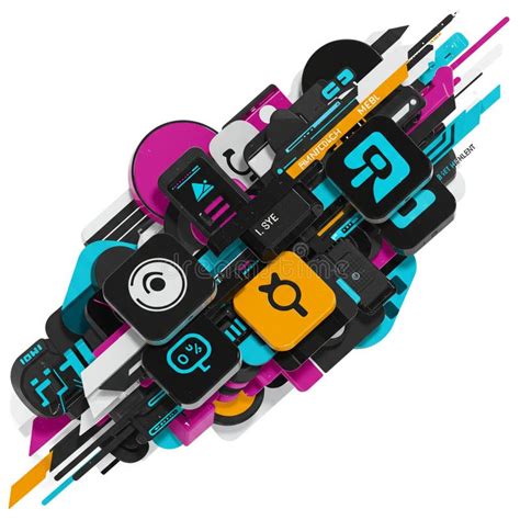 A Dynamic 3d Abstract Composition Featuring Overlapping Geometric Shapes And Stock Illustration