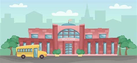 Construction Décole Dans Le Modèle De Dessin Animé Paysage Horizontal