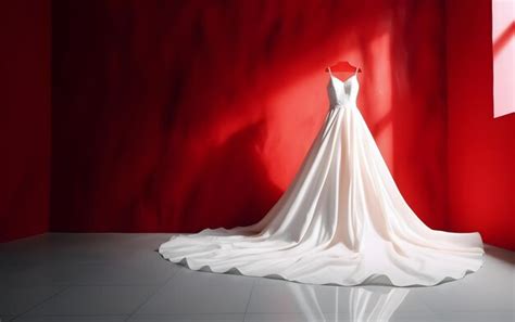 Premium Ai Image A Wedding Dress Hangs In Front Of A Red Wall
