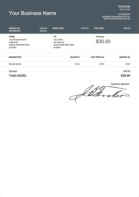 Printable Invoice With Signature Template